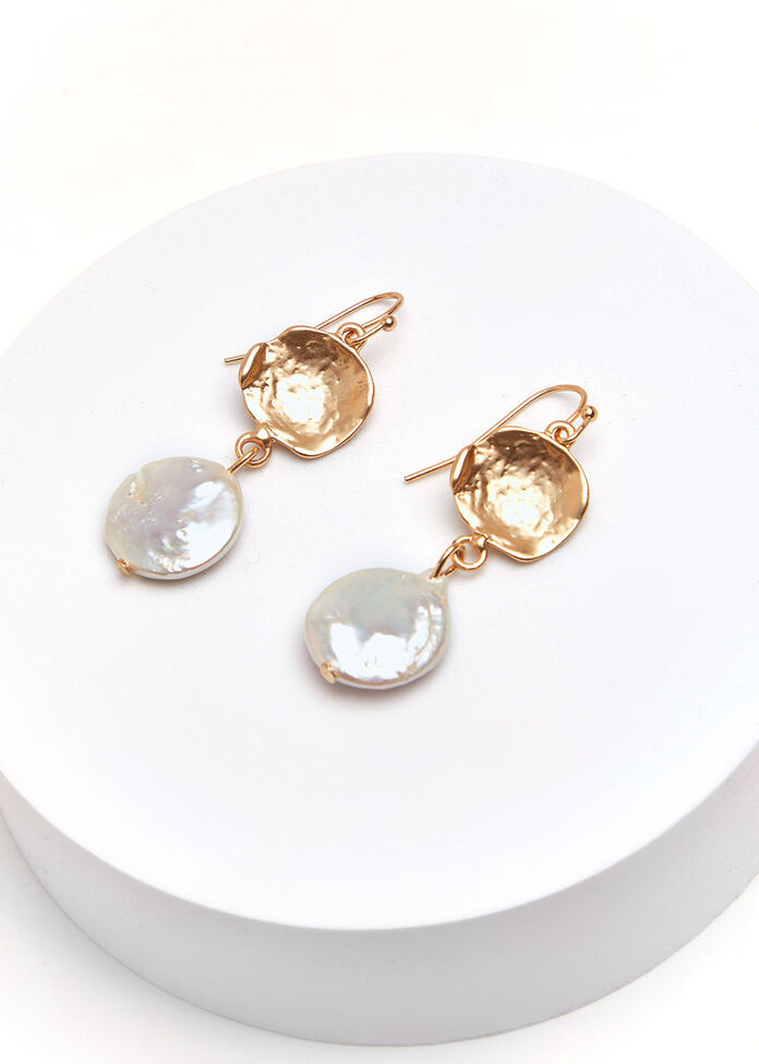 Shop Textured Metal & Pearl Earrings in Multi | Accessories | Taking ...