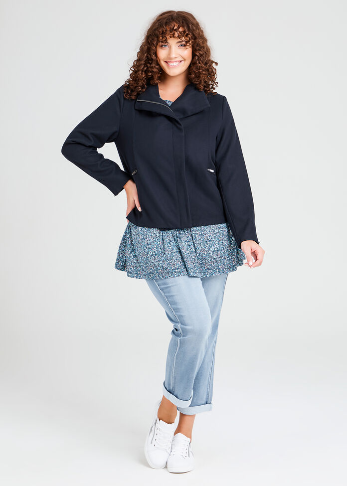 Shop Plus Size Wool Blend High Neck Jacket, Navy | Taking Shape AU