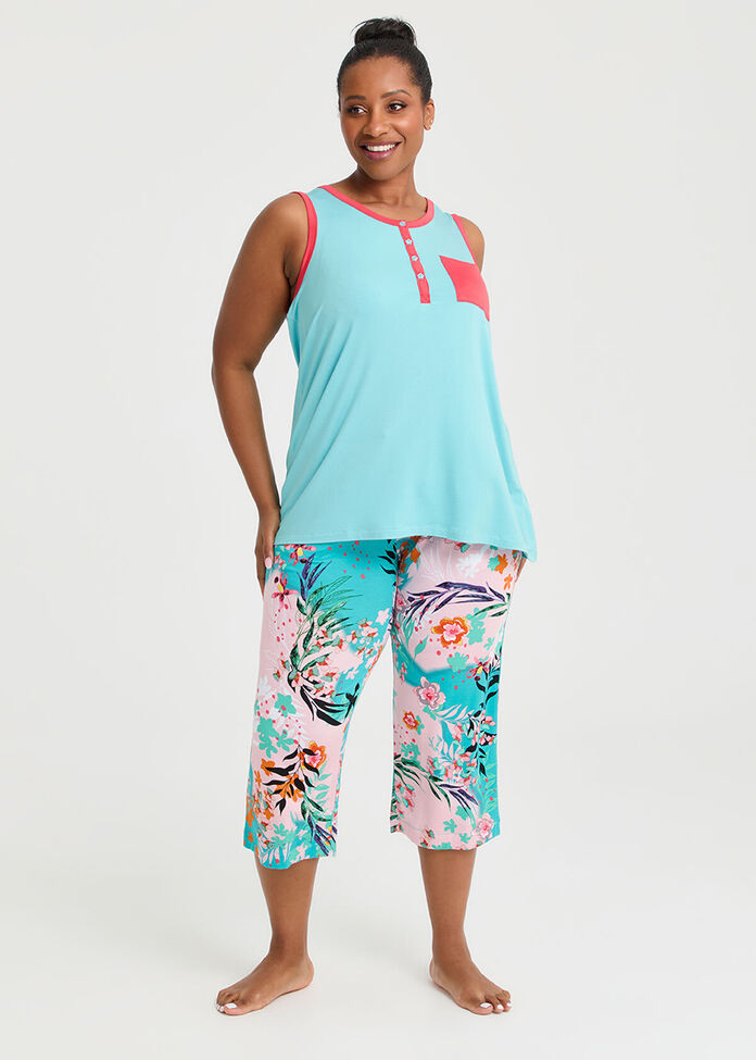 Shop Plus Size Bamboo Button Pyjama Tank, Blue | Taking Shape AU