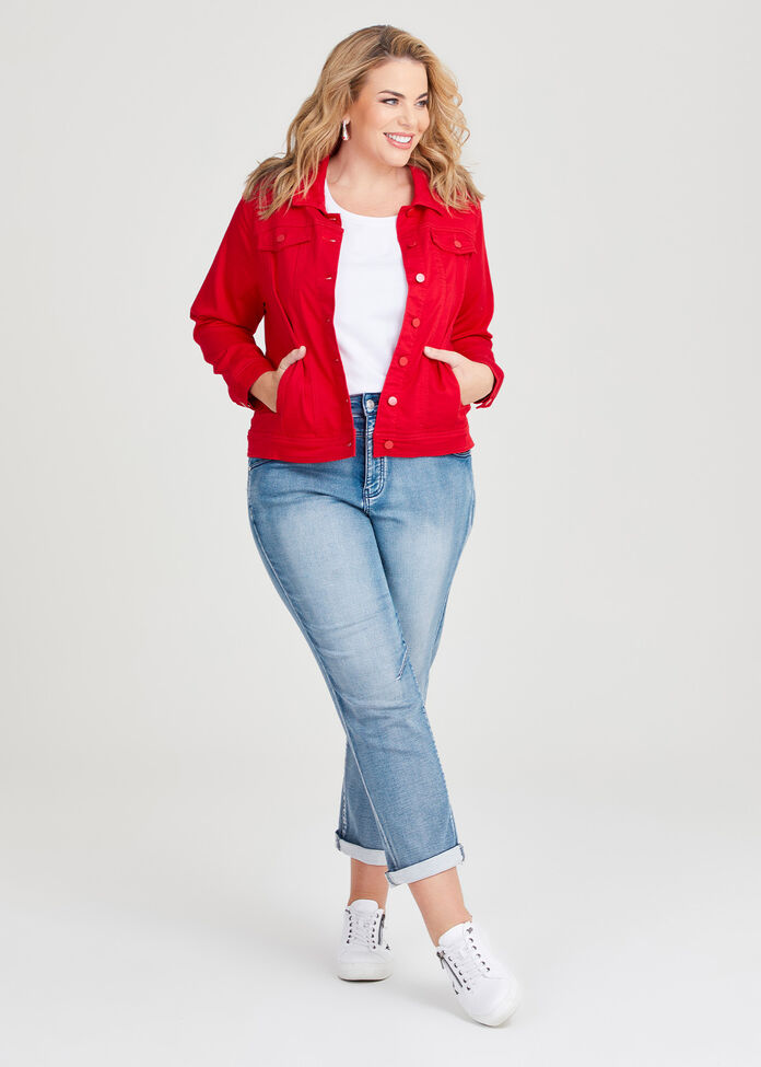 Shop Plus Size Coloured Classic Denim Jacket in Red | Taking Shape AU