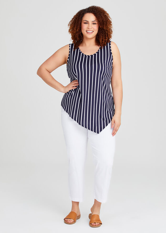 Plus Size Printed Mix Media Tank Navy & White | Taking Shape NZ