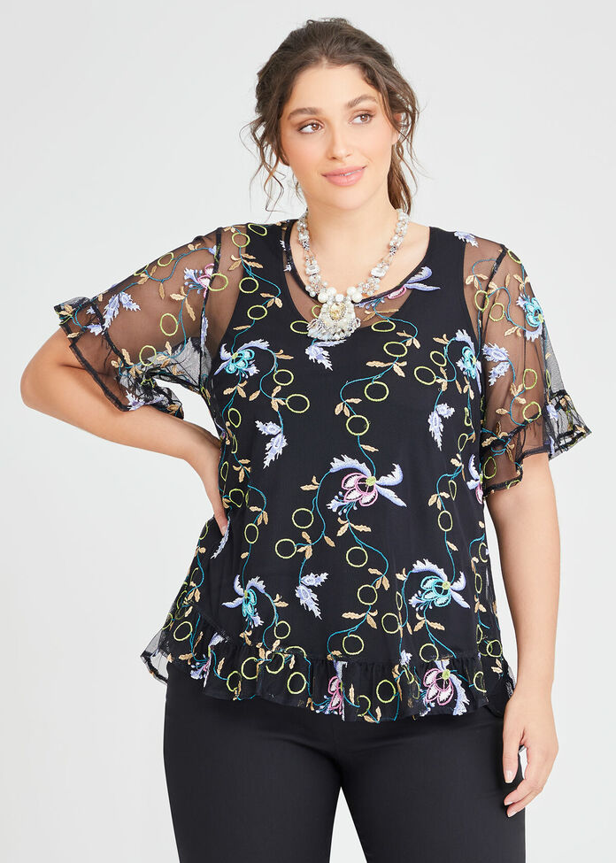 Shop Plus Size Accent Embroidered Frill Top in Multi | Taking Shape AU