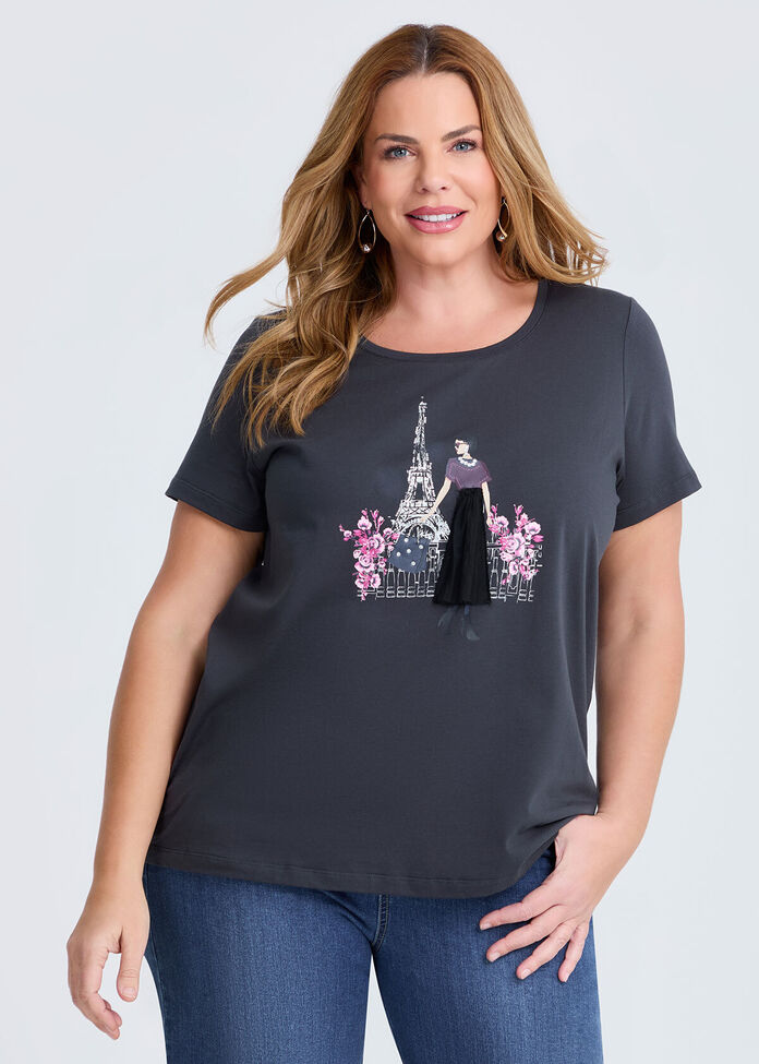 Shop Plus Size Cotton Glamour Paris T-shirt, Grey | Taking Shape NZ