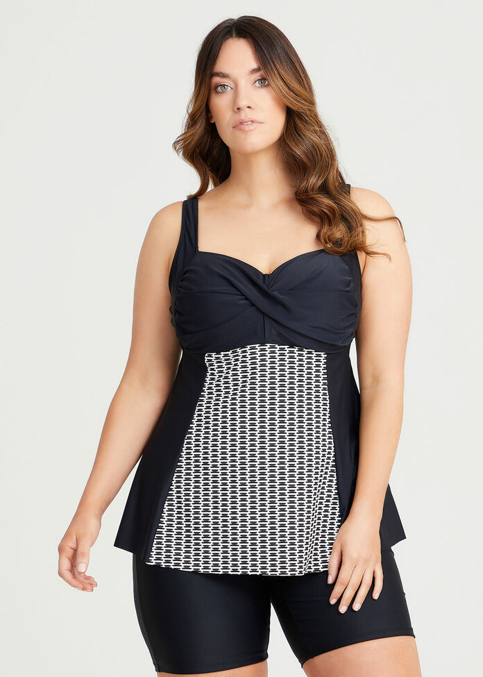 Shop Plus Size Twist Front Textured Tankini, Black | Taking Shape UK