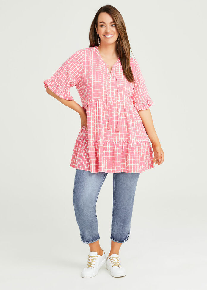 Shop Plus Size Natural Grid Jacquard Tunic, Blue | Taking Shape AU