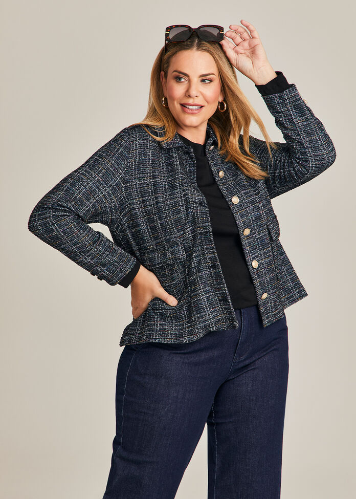 Shop Plus Size Boucle Relaxed Fit Jacket, Navy | Taking Shape NZ