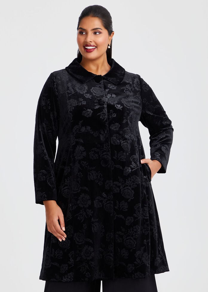 Plus Size Rose Embossed Velvet Opera Coat Black | Taking Shape AU