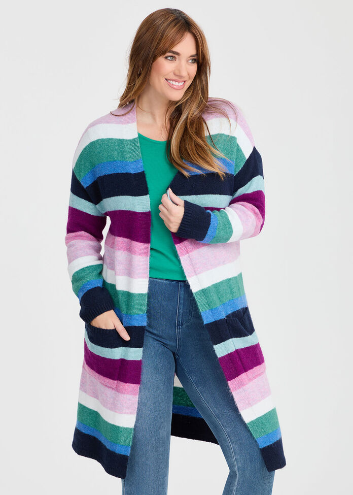 Shop Plus Size Longline Multi Stripe Cardigan, Multi | Taking Shape AU