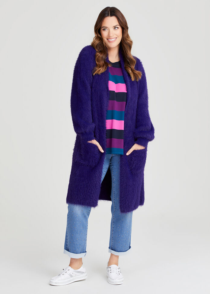 Shop Plus Size Fluffy Knit Cosy Cardigan in Purple | Taking Shape NZ