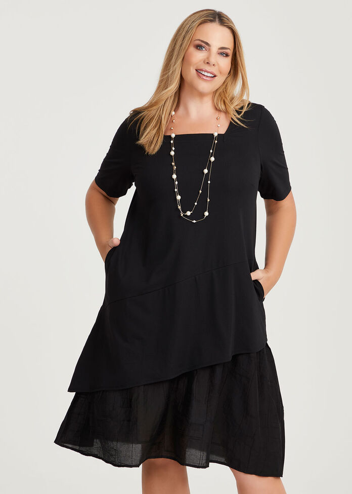 Shop Plus Size Square Neck Layered Dress, Black | Taking Shape NZ