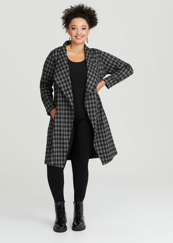 Shop Plus Size Ponte Check Coatigan, Black | Taking Shape AU