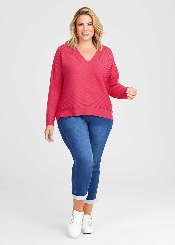 Shop Plus Size Textured V-neck Knit Jumper in Blue | Taking Shape AU