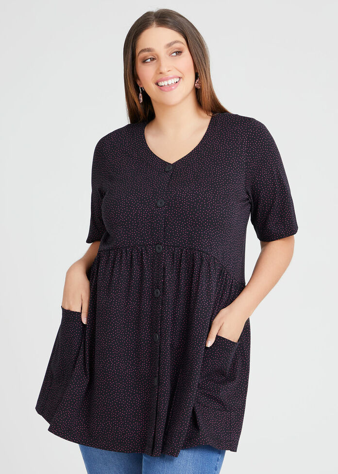 Shop Plus Size Organic Tiered Spot Tunic in Black | Taking Shape AU