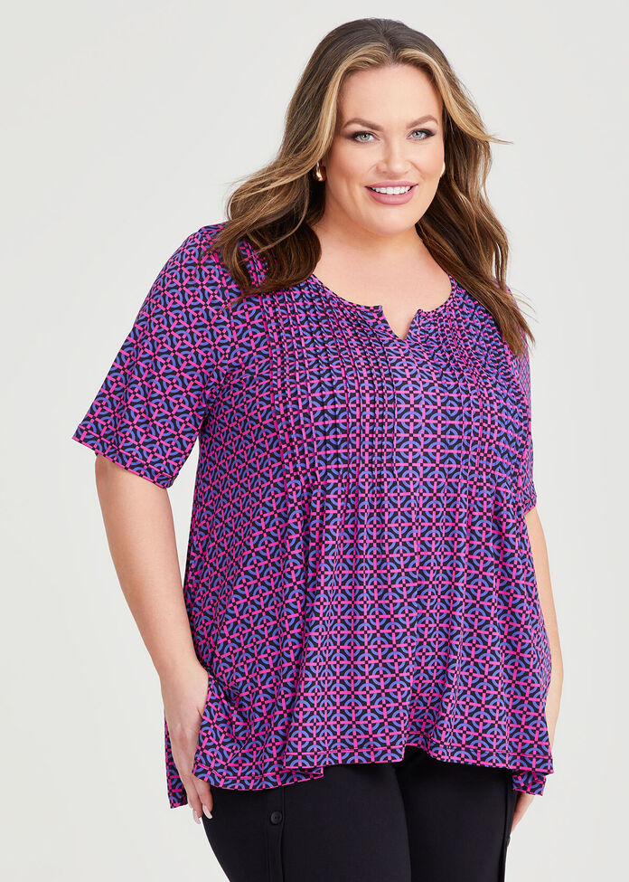 Shop Plus Size Multi Geo Pintuck Top In Multi Taking Shape Nz