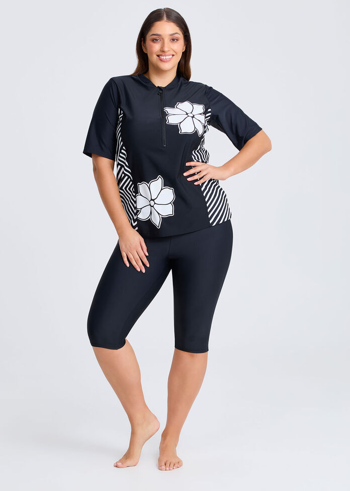 Shop Plus Size Side Stripe Half Zip Rash Vest, Black | Taking Shape AU