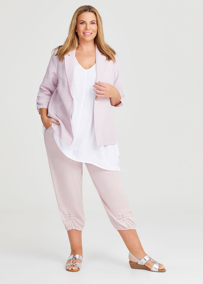 Shop Plus Size Tuck Front Lantern Linen Crop Pant, Red | Taking Shape AU