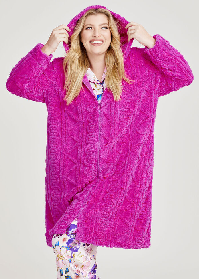 Shop Plus Size Plush Hooded Zip Up Robe in Purple | Taking Shape AU
