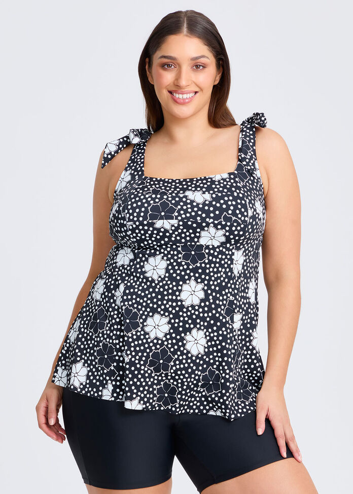 Shop Plus Size Floral Dot A-line Tie Tankini, Black | Taking Shape NZ