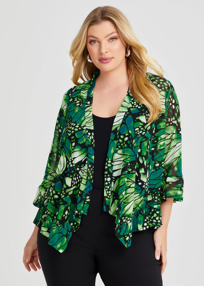 Shop Plus Size Mesh Ruffle Trim Cardigan, Black | Taking Shape AU