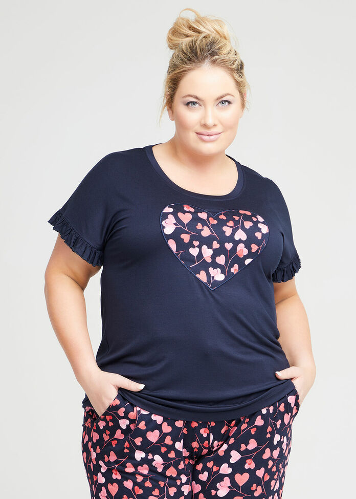 Shop Plus Size Bamboo Heart Frill Pyjama Top in Blue | Taking Shape AU