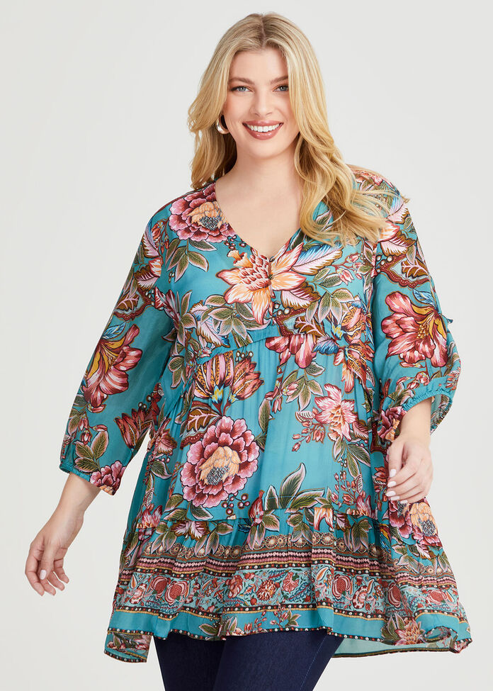 Shop Plus Size Natural Batik Floral Tunic, Multi | Taking Shape AU