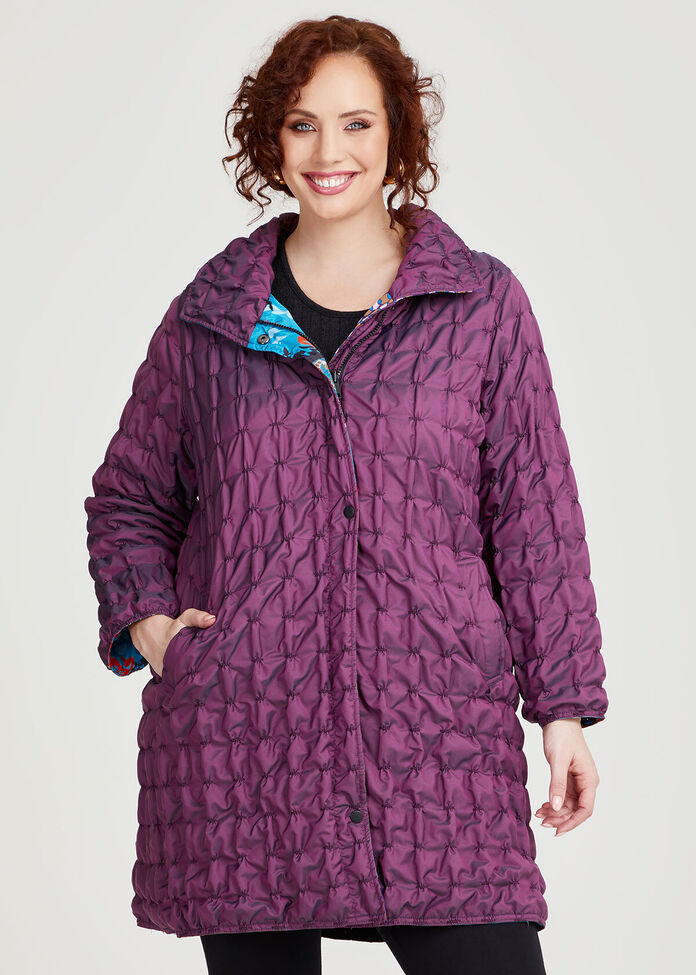 Shop Plus Size Wave Taffeta Reversible Coat, Purple | Taking Shape NZ