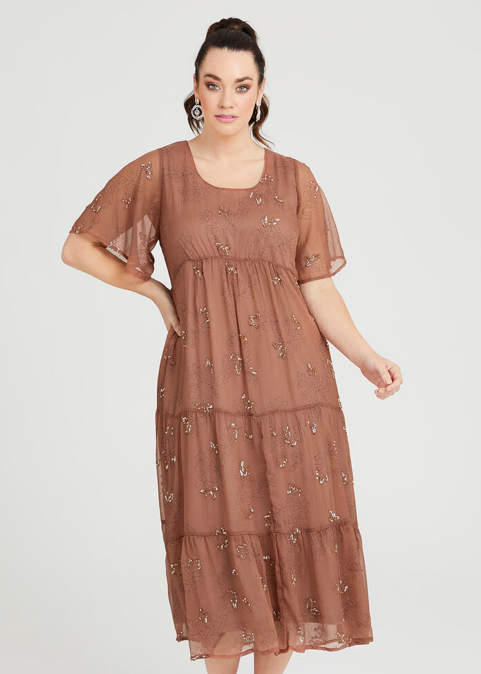 Shop Plus Size Sequin Stencil Tiered Dress in White | Taking Shape AU