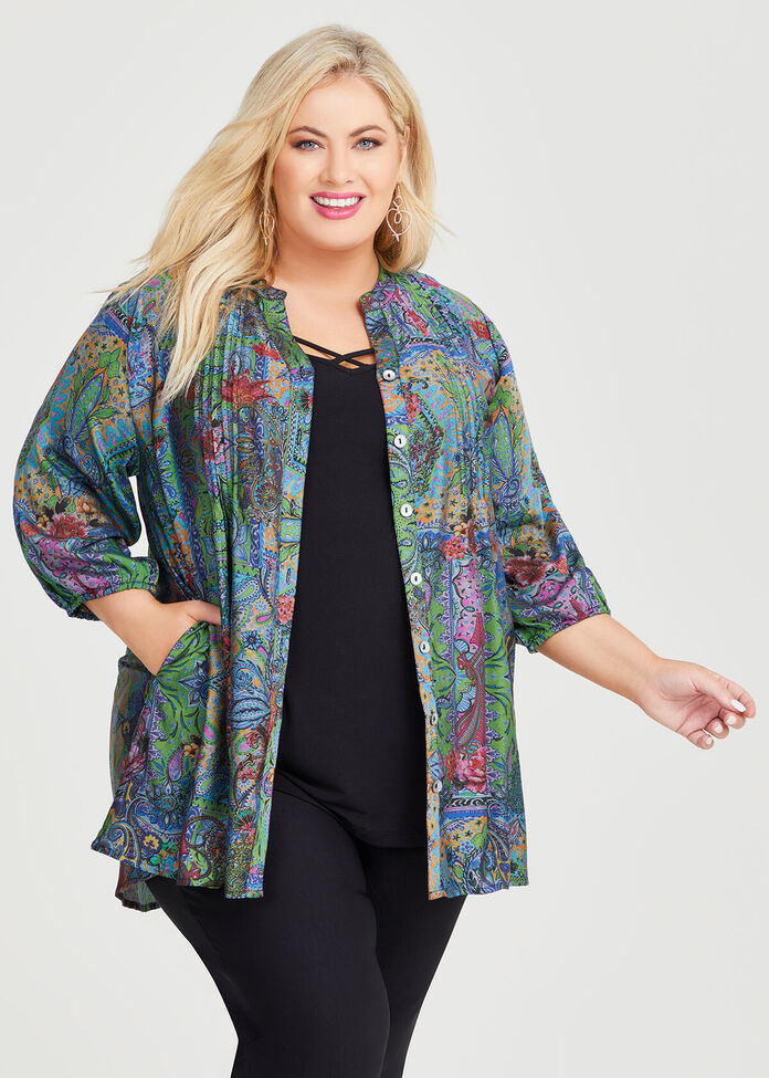 Shop Plus Size Paisley Tuck Natural Shirt in Green | Taking Shape AU