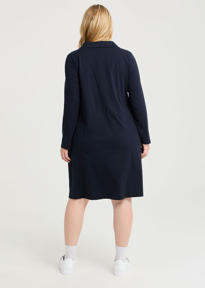 Shop Plus Size Cotton Long Sleeve Polo Dress, Navy | Taking Shape NZ