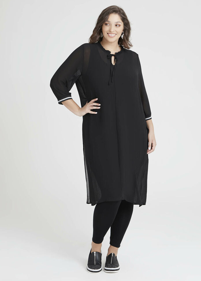 Shop Plus Size Chiffon Chalet Ruffle Neck Tunic, Black | Taking Shape AU