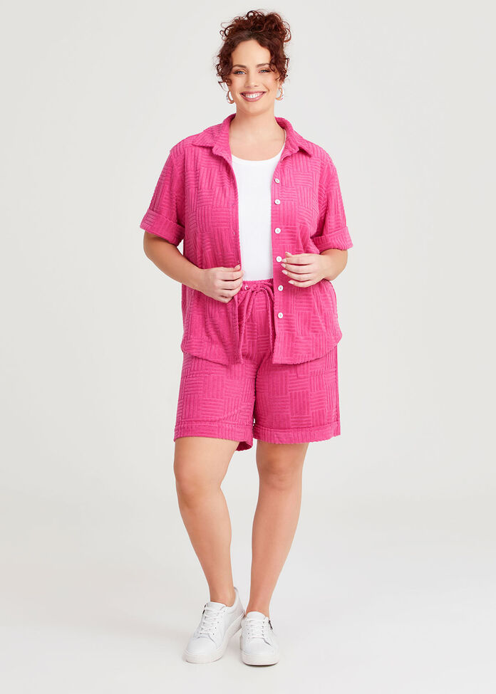 Shop Plus Size Casual Terry Button Up Shirt, Pink | Taking Shape NZ