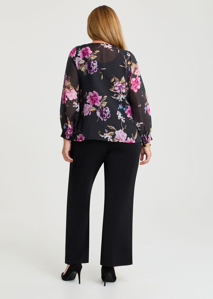 Shop Plus Size Floral Tencel Shirred Sleeve Blouse, Floral | Taking ...