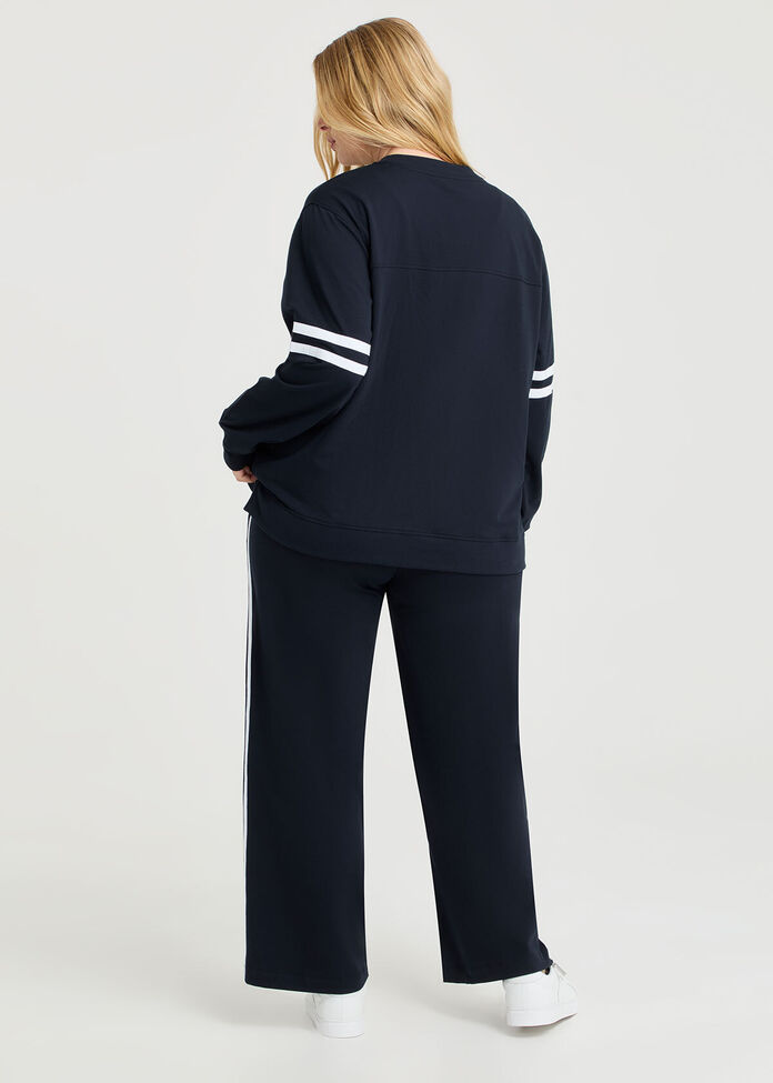Shop Plus Size Cotton Chest Stripe Sweatshirt, Navy | Taking Shape NZ