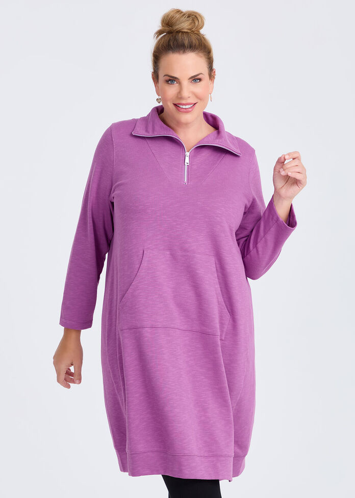 Shop Plus Size Zip Collar Long Sleeve Sweat Dress, Purple | Taking Shape NZ