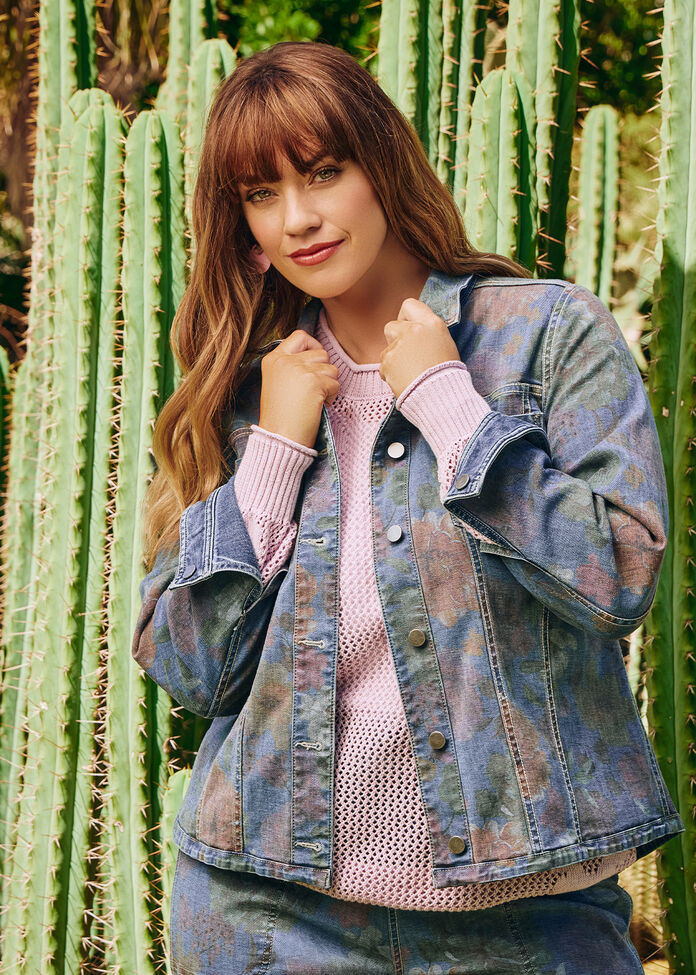 Shop Plus Size Reversible Floral Denim Jacket, Blue | Taking Shape NZ