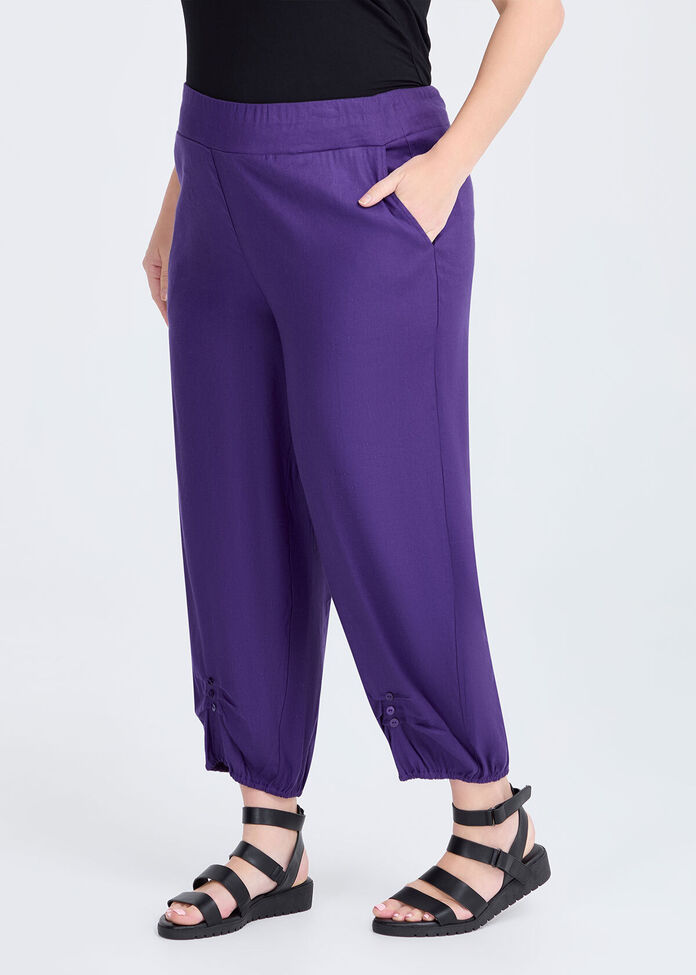 Shop Plus Size Tuck Front Lantern Linen Crop Pant, Purple | Taking Shape AU