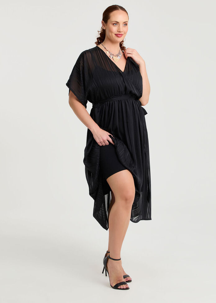 Shop Plus Size Satin Stripe Wrap Cocktail Dress, Black | Taking Shape AU