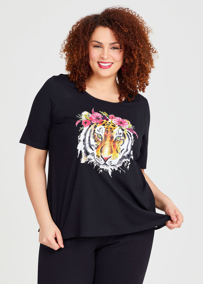 Shop Plus Size Natural Eye Of The Tiger Top, Black | Taking Shape AU