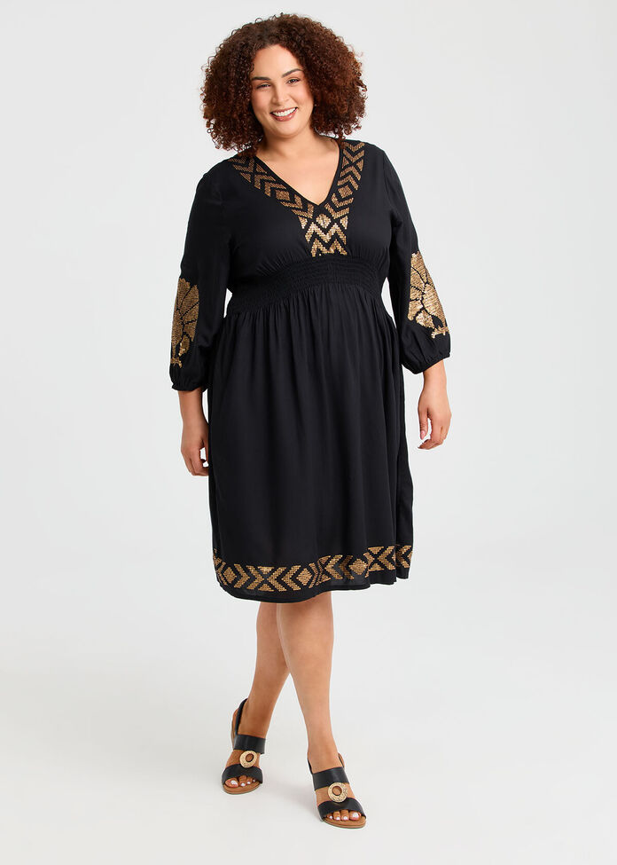 Shop Plus Size Nomad Sequin Natural Dress, Black | Taking Shape UK