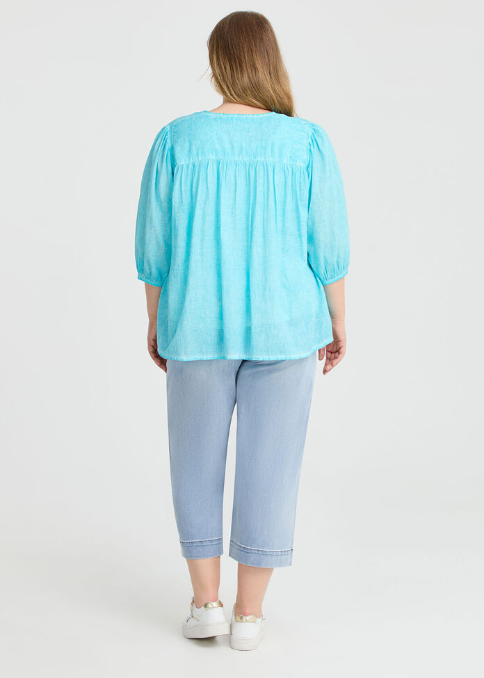 Shop Plus Size Cotton Tonal Embroidery Top, Blue | Taking Shape NZ