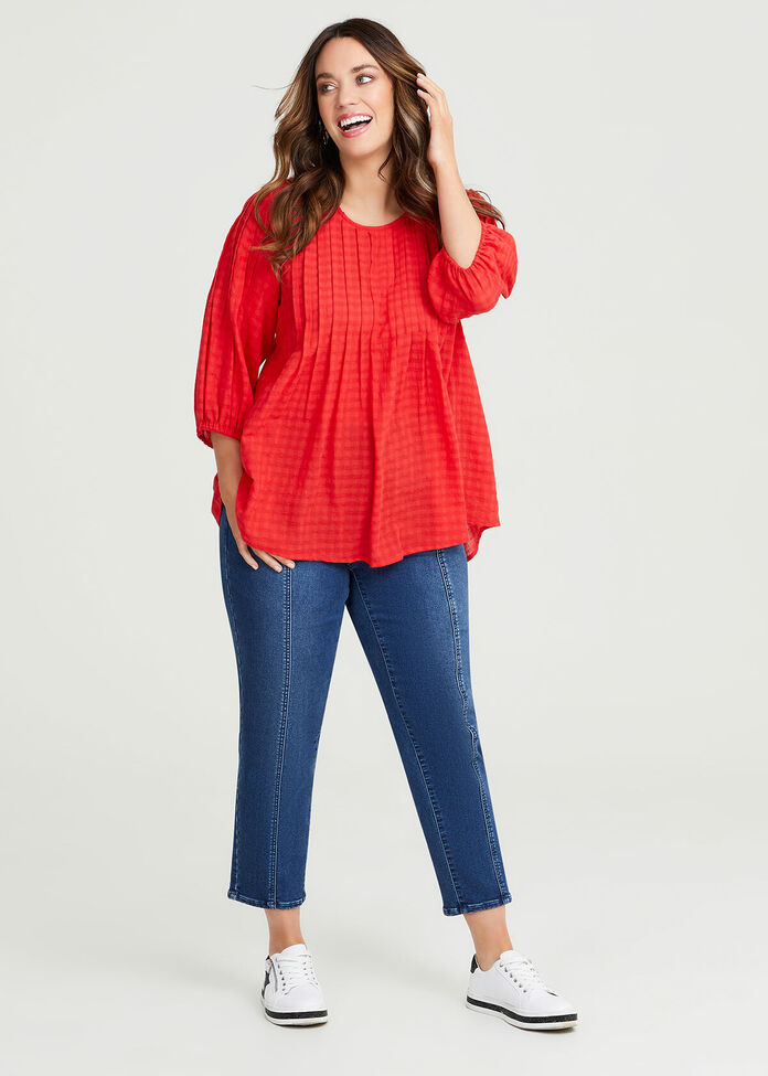 Shop Plus Size Cotton Gingham Pintuck Top, Red | Taking Shape AU