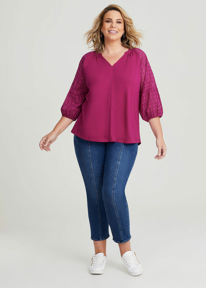 Shop Plus Size Cotton Broderie Notch Top in Red | Taking Shape AU
