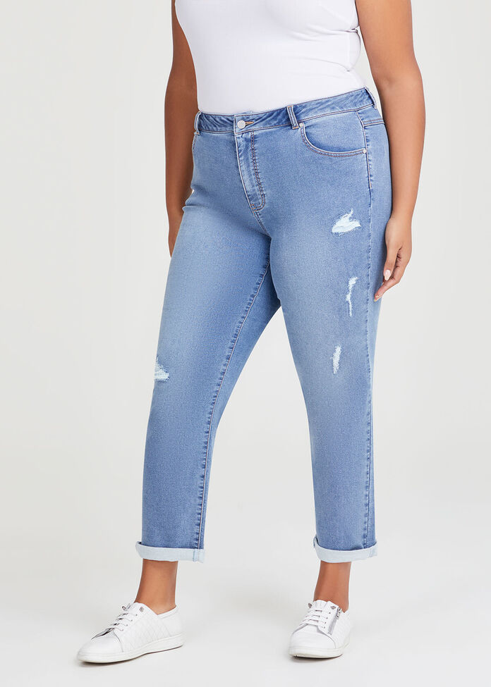 Shop Plus Size Cotton Ripped Boyfriend Jean, Blue | Taking Shape AU