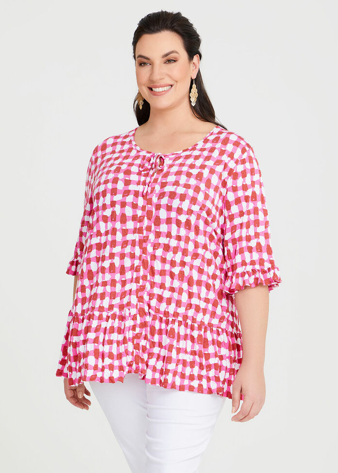 Shop Plus Size Bamboo Multi Geo Check Top in Red | Taking Shape NZ