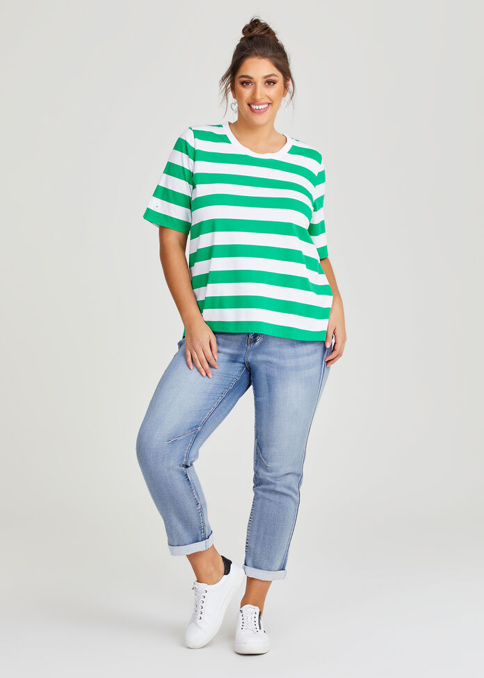 Shop Plus Size Cotton Block Stripe T-shirt, Green | Taking Shape NZ