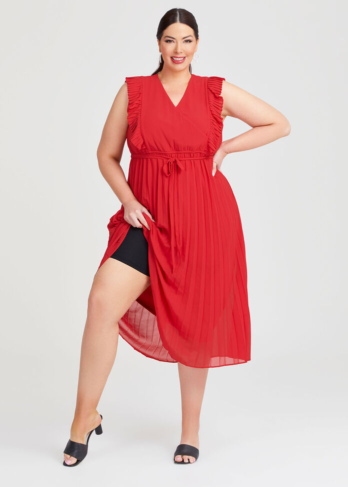 Plus Size Women's Sunset Pleated Chiffon Dress Red | Taking Shape AU