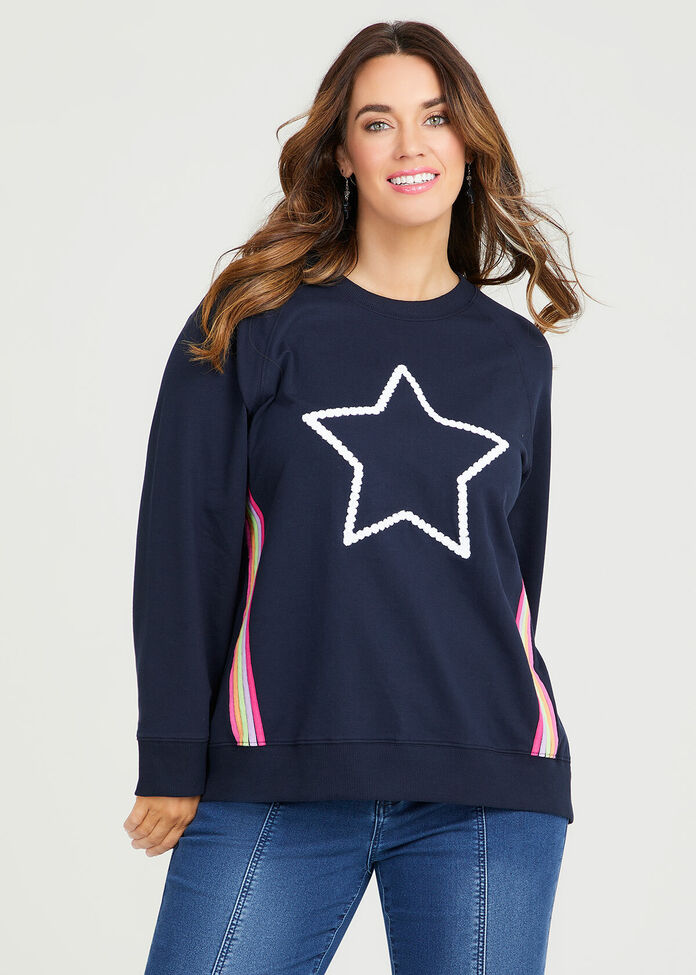 Shop Plus Size Cotton Boucle Star Sweatshirt in Blue | Sizes 12-30 ...