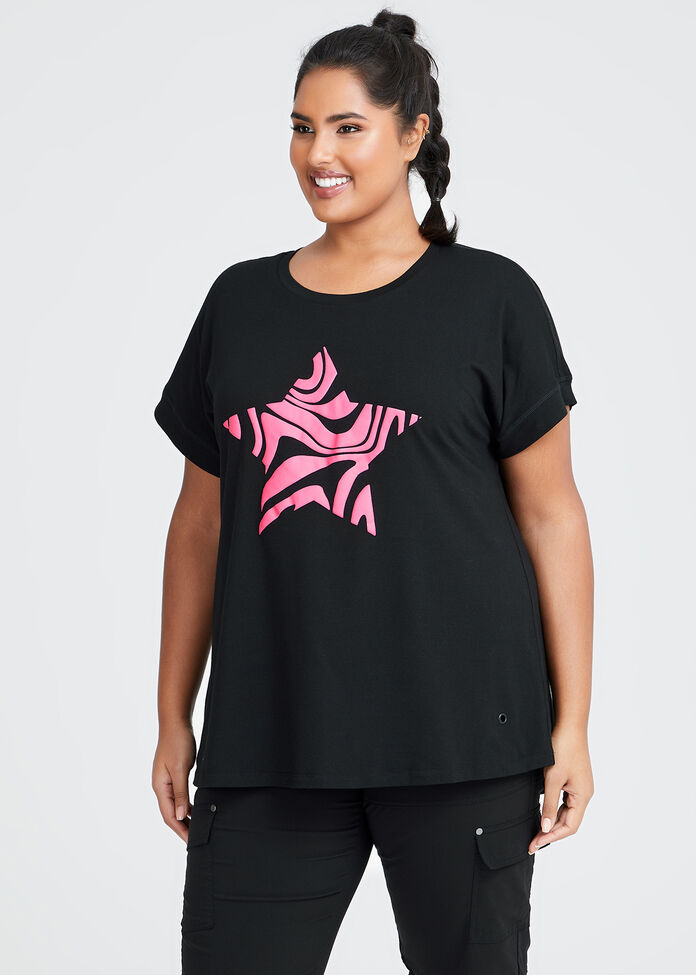 Shop Plus Size Cotton Puff Print Star Top, Black | Taking Shape AU