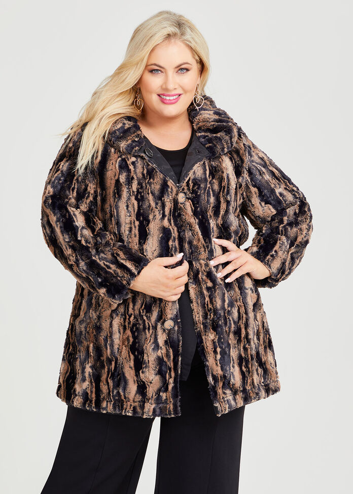 Shop Plus Size Faux Fur Reversible Spot Coat, Black | Taking Shape AU