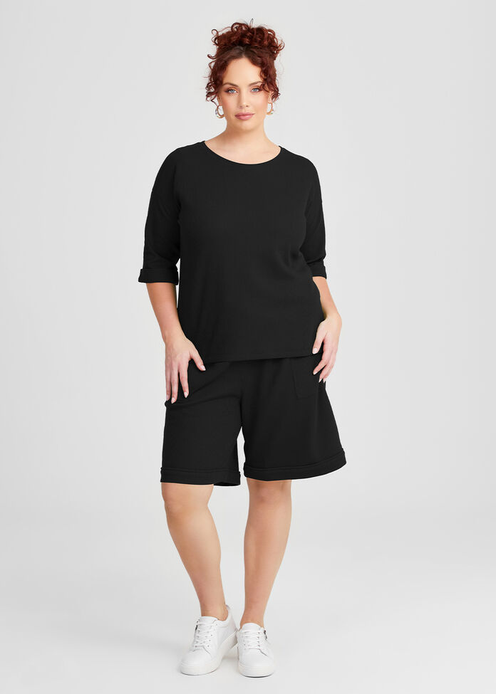 Shop Plus Size Waffle Crew Neck Top, Black | Taking Shape AU